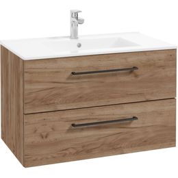 Waschtisch Welltime "Palermo", braun (tabacco, tabacco), B:80cm T:46cm, Spanplatte, Waschtische, Badmöbel inkl. Waschbecken, Breite 80 cm