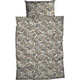 Bettwäsche CASATEX "Sali", grau (taupe, petrol), B/L: 135cm x 200cm, 1 Stk., 1 Stk., Satin, B/L: 80cm x 80cm, 2 Stk., Satin, Obermaterial: 100% Baumwolle, Bettwäsche, kleinfigürliches Paisleydessin