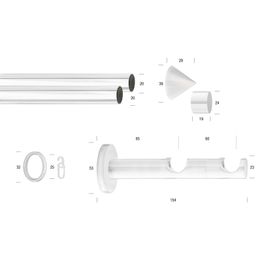 Gardinenstange Garesa "WHITE", weiß, L:230cm Ø:20mm, Eisen, Gardinenstangen, Vorhanggarnitur, verlängerbar, Wandmontage, Endknopf Spitze