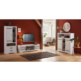 Highboard Home Affaire, weiß, B:120cm H:130cm T:35cm, Sideboards, Stauraumschrank aus massivem Kiefernholz, Breite 120 cm