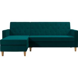 Ecksofa "Liberty, L-Form", blau (petrolfarben), B:213cm H:82cm T:154cm, Veloursstoff 100% Polyester, COSMOLIVING BY COSMOPOLITAN, Sofas, Ecksofa, mit Schlafffunktion, Recamiere beidseitig montierbar, Sitzh&ouml;he 43 cm