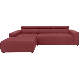 Ecksofa DOMO collection "Brandon gro&szlig;e Ausf&uuml;hrung B/T/H: 289/177/80 cm, auch in Leder und Cord", rot, B:285cm H:80cm T:175cm, Luxus-Microfaser in Antikleder-Optik (100% Polyester);Luxus-Microfaser (100% Polyester);Kunstleder SOFTLUX, Sofas, Ecksofa, mit Kopfteilverstellung, wahlweise Sitztiefenverstellung, L-Form