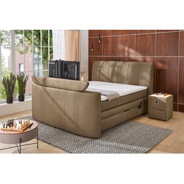 Jockenhöfer Boxspringbett JOCKENHÖFER GRUPPE "Bel Air erhältlich in der Größe 180x200cm", braun (schlamm 513, 18), B:198cm L:245cm, Bezug Bett: Microfaser (100% Polyester);Topper und Matratzenspiegel: 100% Polyester, Komplettbetten, Boxspringbett, mit versenkbarem TV-Lift und Fernbedienung, Bettkasten/Stauraum