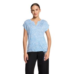 BETTY & CO Kurzarmshirt BETTY & CO "Betty & Co Damen Casual-Shirt mit Tunnelzug", Damen, Gr. XL, blau (weiß, blau), Obermaterial: 50% Baumwolle, 50% Modal., loose fit normal, Rundhals, Shirts, Druck
