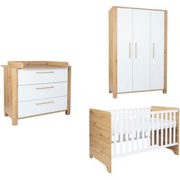 Babyzimmer-Komplettset Arthur Berndt "Babyzimmer Set »Marlon« 3-teilig", weiß, ohne Matratze, B/H: 70cm x 140cm, Hartfaserplatte, Holzwerkstoff, MDF, Massivholz, Schlafzimmermöbel-Sets