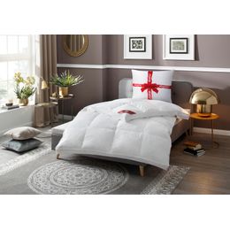 Federbettdecke Ribeco "Emily", weiß, B:155cm L:220cm, Kissen: 90% Federn, 10% Daunen. Kissenbezug: 100% Baumwolle, Bettdecken, Extra hoher Außensteg für viel Volumen