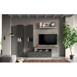 Wohnwand Inosign "Freedom", grau (beton, optik, bleigrau (piombo)), B:245cm H:195cm T:35cm, Kastenmöbel-Sets, 4tlg. Breite 245 cm (Lowboard, Stauraumschränke, Wandregal)