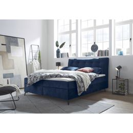Boxbett ED EXCITING DESIGN "Melrose", blau (dunkelblau), B:182cm L:210cm, 100% Polyester, Komplettbetten, Boxspringbett, inkl. Topper