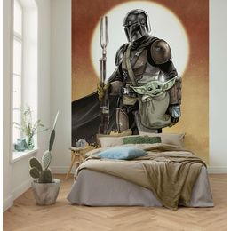 Kindertapete Komar "Star Wars The Mandalorian and Grogu", grau,orange, B:200 H:250, Vlies, Tapeten