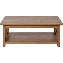 Couchtisch Jahnke "CHALET COFFEE", braun (montana eiche, montana eiche, montana eiche), B:110cm H:42cm T:57cm, Tische, Couchtisch, Kaffetisch, mit Ablageboden, Landhausstil, X-Design