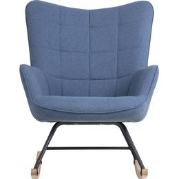 Schaukelstuhl ByLiving "Richie", blau (blau, schwarz, buche), B:72, 100% Polyester, Stühle, moderne Metallbeine mit Holzkufe, in Webstoff oder Cord erhältlich