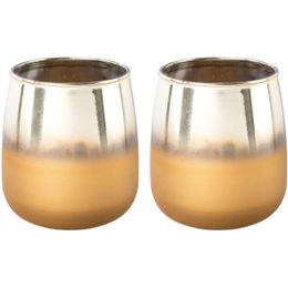Windlicht CREATIV DECO "Weihnachtsdeko", gold (goldfarben), H:12cm Ø:10cm, Glas, Kerzenhalter, mit unterschiedlicher Oberflächenstruktur