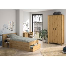 Schlafzimmer-Set GAMI, braun (eiche helvezia gebleicht), ohne Matratze, B/H: 90cm x 200cm, Spanplatte, Schlafzimmerm&ouml;bel-Sets