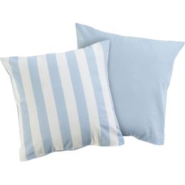 Kissenbezug Andas "Greta", blau (jeansblau), B:40cm L:40cm, Renforcé, Obermaterial: 100% Baumwolle, Kissenbezüge, Kissenhülle mit Wendeoptik, OEKO-TEX und Made in Green zertifiziert