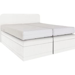 Boxspringbett, weiß, B:145cm L:212cm, Box und Kopfteil: Microvelours (100% Polyester) oder Kunstleder (Polyurethan);Bezug der Obermatratze: 100% Polyester, Westfalia Schlafkomfort, Komplettbetten, Boxspringbett, wahlweise mit Bettkasten