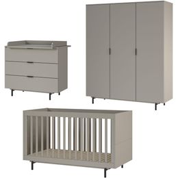 Babymöbel-Set Germania "Tomino", grau (steingrau), B:437cm H:190cm T:75cm, Spanplatte, Schlafzimmermöbel-Sets, modernes Design, mitwachsendes Komplett-Set mit großem Schrank