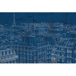 Fototapete ARCHITECTS PAPER "Atelier 47 View of Paris 1", blau (weiß, dunkelblau), B:4m L:2,7m, Vlies, Tapeten, Vlies, Wand, Schräge, Decke