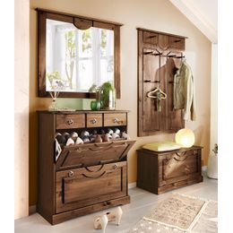 Garderoben-Set Home Affaire "Klera", braun (dunkelbraun), Massivholz, Kastenmöbel-Sets, 4-teilig, aus massiver Kiefer, FSC-zertifiziert
