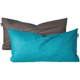 Kissenhüllen Schiesser "Doubleface aus weicher Baumwolle mit edlem Melangeeffekt in Wendeoptik", blau (türkis, dunkelgrau), B:40cm L:80cm, Renforcé, Renforcé, Kissenbezüge, Made in Green