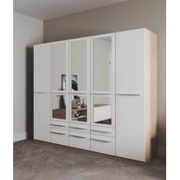 Kleiderschrank Priess "Schrank Garderobe Wäscheschrank Barcelona in 5 Breiten", weiß (struktureichefarben hell, weiß), B:230cm H:193cm T:54cm, Holzwerkstoff, Schränke, viel Stauraum, geräumige Schubkästen, mit Spiegel, MADE IN GERMANY