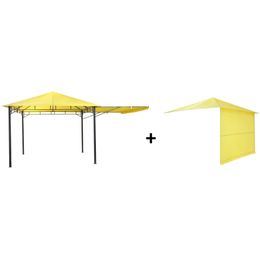 Pavillon Tepro "Lehua", gelb, B/H/T: 330cm x 285cm x 330cm, Pavillons, BxTxH: 330x330x285 cm, Seitenteil als Markise ausklappbar