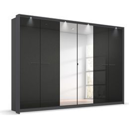 Drehtürenschrank Rauch "Kleiderschrank Schrank Garderobe Wäscheschrank Ankleide OTELI", grau (graumetallic, effektgrau hochglanz), B:275cm H:231cm T:58cm, Holzwerkstoff, Schränke, mit Mittelspiegel und Passepartout optional mit Beleuchtung