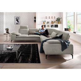 Ecksofa W.Schillig "valentinoo, Designsofa, elegant und bequem, L-Form", grau (stone r66), B:318cm H:83cm T:298cm, Chenille-Flachgewebe R66 (85% Polyester, 15% Nylon), Sofas, Ecksofa, mit Sitztiefenverstellung, Breite 318 cm