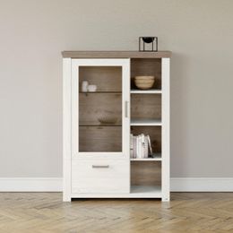 Highboard "York", weiß (weiß, eiche hell), B:105cm H:143cm T:42cm, MDF, SET ONE BY Musterring, Sideboards, Typ 13 und 14, mit Glastür und Schubkasten, 3 Farbvarianten, B 105 cm