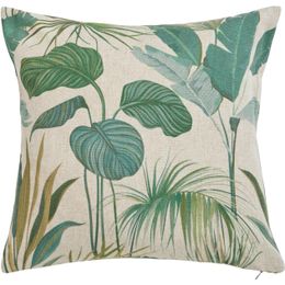 Kissenh&uuml;lle done. "Tropical Flowers", beige (natur, gr&uuml;n), B:45cm L:45cm, Polyester, Obermaterial: 80% Polyester, 20% Leinen, Kissenbez&uuml;ge, Kissenh&uuml;lle, Beidseitig bedruckte Kissenh&uuml;lle aus Canvas-Stoff mit Leinenanteil