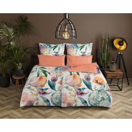 Wendebettwäsche HIP "BERNICE", bunt (multi), B/L: 200cm x 200cm, 1 Stk., 2 Stk., Satin, B/L: 80cm x 80cm & 80cm x 80cm, 3 Stk., Satin, Obermaterial: 100% Baumwolle, Bettwäsche, Mako-Satin, 135x200, Reißverschluss, Wendeoptik, Mandala, Blumen, Weiß