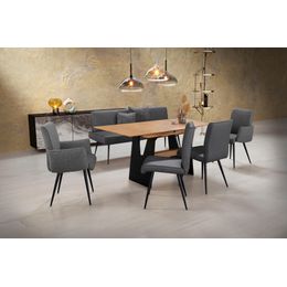 K+w Komfort & Wohnen Essgruppe K+W KOMFORT & WOHNEN "Giacomo I", grau (asphalt, schwarzgrau,), Flachgewebe 775 Leder CLOUD, Synchron-Auszug, Länge Esstisch: 160cm,Länge Esstischmaximal: 200cm,Breite/Sitzbreite Bank: 177cm, Sitzmöbel-Sets, 2 Stühle und Bank, 2 Armlehnenstühle Stoff 775, Tisch 160 oder 180 cm