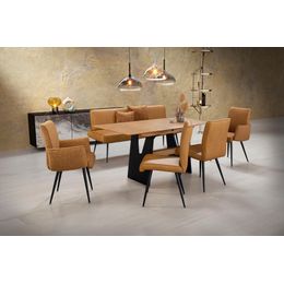 K+w Komfort & Wohnen Essgruppe K+W KOMFORT & WOHNEN "Giacomo I", orange (curcuma, cinnamon,), Flachgewebe 775 Leder CLOUD, Synchron-Auszug, Länge Esstisch: 160cm,Länge Esstischmaximal: 200cm,Breite/Sitzbreite Bank: 177cm, Sitzmöbel-Sets, 2 Stühle und Bank, 2 Armlehnenstühle Stoff 775, Tisch 160 oder 180 cm