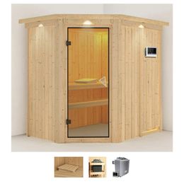 Sauna Karibu "Clara", beige (naturbelassen), Saunaofen, externe Steuerung, 9 kW, Saunen, 9 KW-Ofen mit externer Steuerung