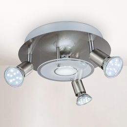 B.K.LICHT LED Deckenstrahler, silber (silberfarben), 4, Ø 25cm H: 9cm, Leuchten, LED Deckenleuchte, rund, Metall, Glas, Strahler, GU10, inkl. 3W 250lm
