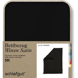 Bettbezug Schlafgut "Woven Satin", schwarz (off, schwarz), L:200cm, Mako-Satin, Obermaterial: 100% Baumwolle, Bettbezüge, besonders dicht gewebt, Mix & Match: passender Kissenbezug erhältlich