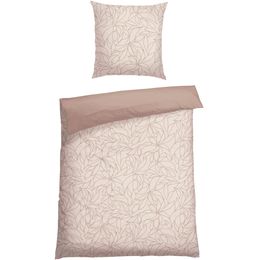 Wendebettwäsche Schiesser "Leaves aus weicher Baumwolle mit schlichtem Botanikprint", grau (taupe), B/L: 155cm x 220cm, 1 Stk., 1 Stk., Renforcé, B/L: 80cm x 80cm, 2 Stk., Renforcé, Obermaterial: 100% Baumwolle, Bettwäsche, Made in Green