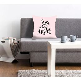 Dekokissen queence "Happy Easter rosa", rosa (blassrosa, bedruckt), B:40 L:40, Polyester, Dekokissen_Sitzkissen_Kissenhüllen, mit einem österlichen Schriftzug