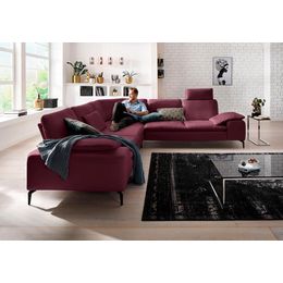 Ecksofa W.Schillig "valentinoo, Designsofa, elegant und bequem, L-Form", rot (burgundy z69), B:318cm H:83cm T:298cm, Longlife Xtra-Leder Z69: Das feinnarbige, gedeckte Softleder Z69 besticht durch seine au&szlig;ergew&ouml;hnliche Weichheit im trendigen &raquo;Vintage-Look&laquo;, Hautst&auml;rke 0, 9 - 1, 1 mm, Sofas, Ecksofa, mit Sitztiefenverstellung, Breite 318 cm
