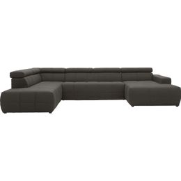 Wohnlandschaft DOMO collection "Brandon, whlw. mit Sitztiefenverstellung, inkl. Nierenkissen", braun (dunkelbraun), B:359cm H:80cm T:228cm, Kunstleder SOFTLUX;Luxus-Microfaser in Antikleder-Optik (100% Polyester);Luxus-Microfaser (100% Polyester), Sofas, mit Kopfteilverstellung, wahlweise Sitztiefenverstellung, U-Form