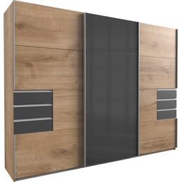Schwebetürenschrank wimex "Saigon, Kleiderschrank mit Schiebetür", grau (plankeneiche, glas graphit, griffe alu), B:270cm H:208cm T:64cm, Spanplatte, Schränke, mit Glaselementen, 3 Türen, 270cm breit, Topseller
