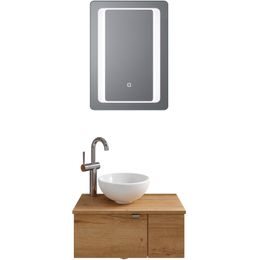 Badmöbel-Set SAPHIR "Serie 6915", braun (halifax eiche, halifax eiche), B:61cm H:200cm T:35cm, Kastenmöbel-Sets, Gäste-Bad, 61 cm breit, mit LED-Spiegel, offenem Fach und 2 Türen