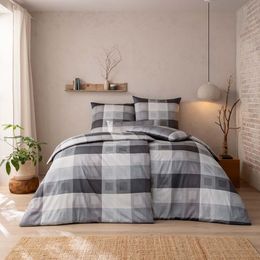 Bettwäsche Estella "Armando", grau (anthrazit), B/L: 135cm x 200cm, 1 Stk., 2 Stk., Schweizer Satin, B/L: 80cm x 80cm & 40cm x 80cm, 3 Stk., Schweizer Satin, Obermaterial: 100% Baumwolle, Bettwäsche