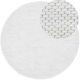 Wollteppich CarpetFine "Sina", beige (creme), H:14mm Ø:120cm, Wolle, Teppiche, grobe Struktur, Zeitloses Design, reine Wolle, Wohnzimmer