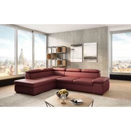 Sit & More Ecksofa SIT & MORE "Alcudia L-Form", rot (merlot), B:272cm H:73cm T:226cm, NaturLEDER;Spannstoff, Sofas, Ecksofa, mit Armteilverstellung, optional Kopfteilverstellung und Bettfunktion, Topseller