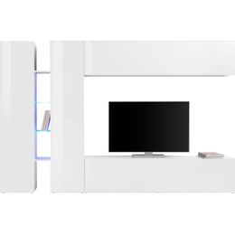 Wohnwand Inosign "Maruska", weiß (weiß hochglanz, weiß hochglanz), B:280cm H:180cm T:30cm, Spanplatte, Kastenmöbel-Sets