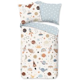 Babybettwäsche Good Morning "Eclips", blau (hellblau), B/L: 135cm x 200cm, 1 Stk., 1 Stk., Renforcé, B/L: 80cm x 80cm, 2 Stk., Renforcé, Obermaterial: 100% Baumwolle, Bettwäsche, Baumwolle, Renforcé, 2 Teilig, Wendeoptik, Kind, Baby, Junge