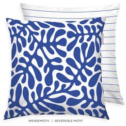Kissenhülle Tom Tailor HOME "new bedroom, ORGANIC LEAVES, 40x40cm oder 40x80cm", blau (cobalt), B:40cm L:40cm, Renforcé, Obermaterial: 100% Baumwolle, Kissenbezüge, mit farbigem Markenreißverschluss