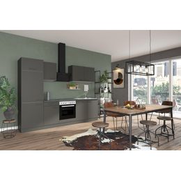 Küchenzeile Optifit "Palma", grau (küche: grau, front: anthrazit, korpus: anthrazit, arbeitsplatte: anthrazit), B:270 T:60, Komplettküchen-Sets, Breite 270 cm, wahlweise mit E-Geräten, seitenverkehrt stellbar