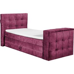 Boxspringbett "Richmond", rot (burgund), B:134cm L:243cm, SET ONE BY Musterring, Komplettbetten, Boxspringbett, versenkbarer TV- Halterung mit Fernbedienung