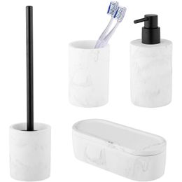 Schöner Wohnen Kollektion Badaccessoire-Set "»Balatro«", weiß, matt, Edelstahl, Stein, SCHÖNER WOHNEN-KOLLEKTION, Badaccessoires-Sets, aus Diatomit, mit Zahnputzbecher, Seifenspender, Dose & WC-Garnitur